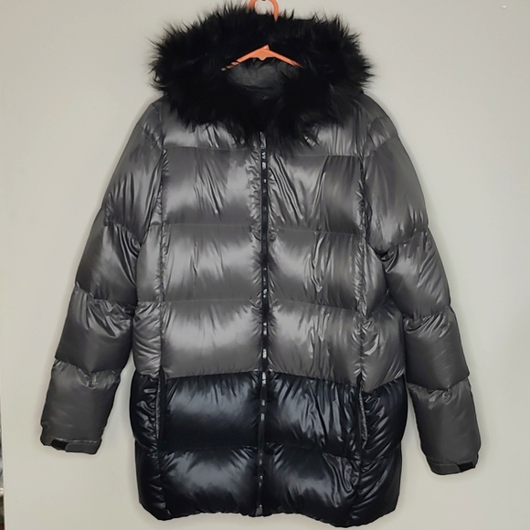 GAP | Jackets & Coats | Gap Tall Down Puffer Xlt Hooded Grey Colorblock ...
